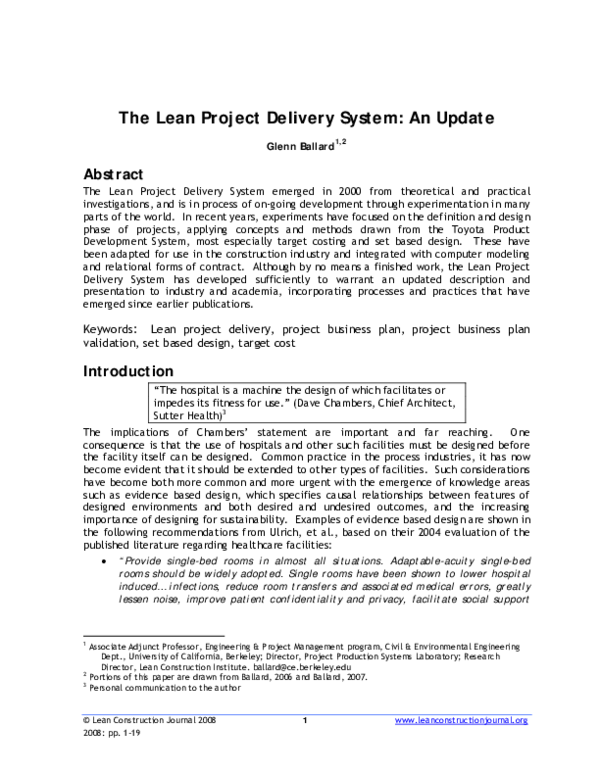 (PDF) The lean project delivery system: An update