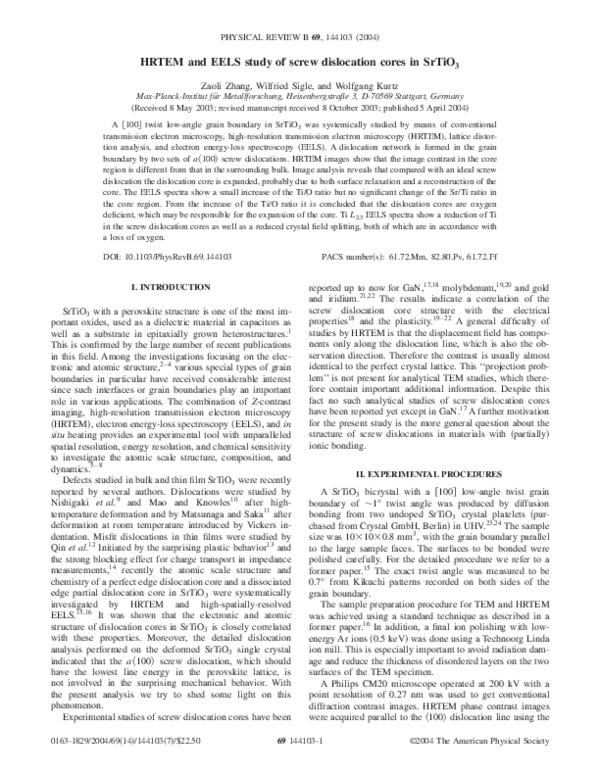 (PDF) HRTEM and EELS study of screw dislocation cores in SrTiO3