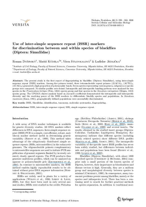 Pdf Use Of Inter Simple Sequence Repeat Issr Markers For Discrimination Between And Within