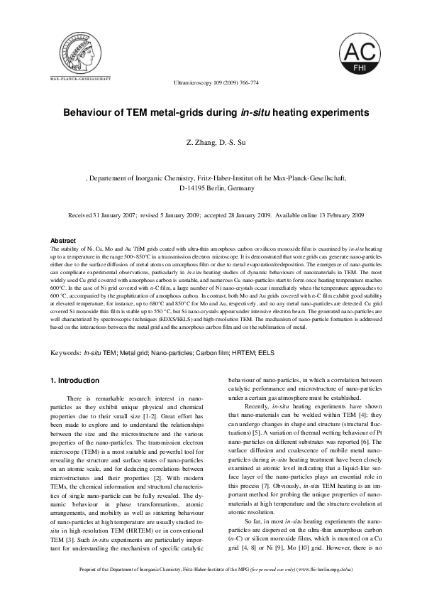(PDF) Behaviour of TEM metal grids during in-situ heating experiments
