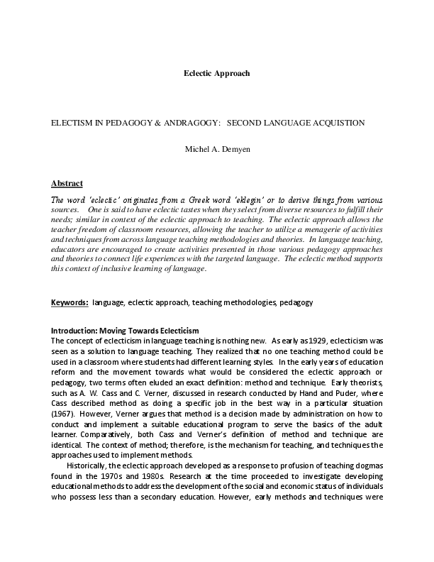 (PDF) Eclectic Approach ELECTISM IN PEDAGOGY & ANDRAGOGY: SECOND ...