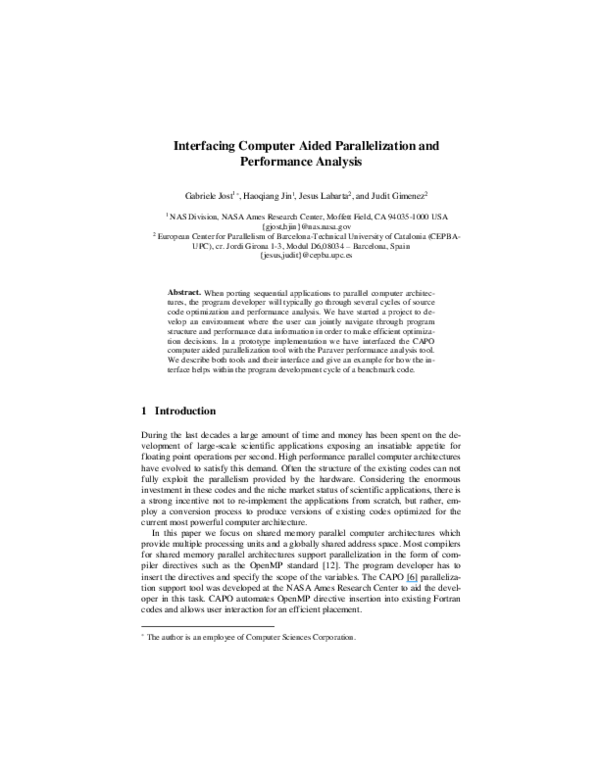 Pdf Interfacing Computer Aided Parallelization And Performance Analysis