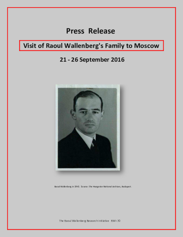 (PDF) Press Release Visit of Raoul Wallenberg's Family to Moscow, 21-26 ...