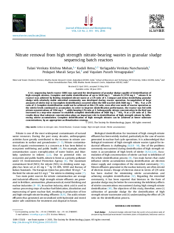 (PDF) Nitrate removal from high strength nitrate-bearing wastes in ...