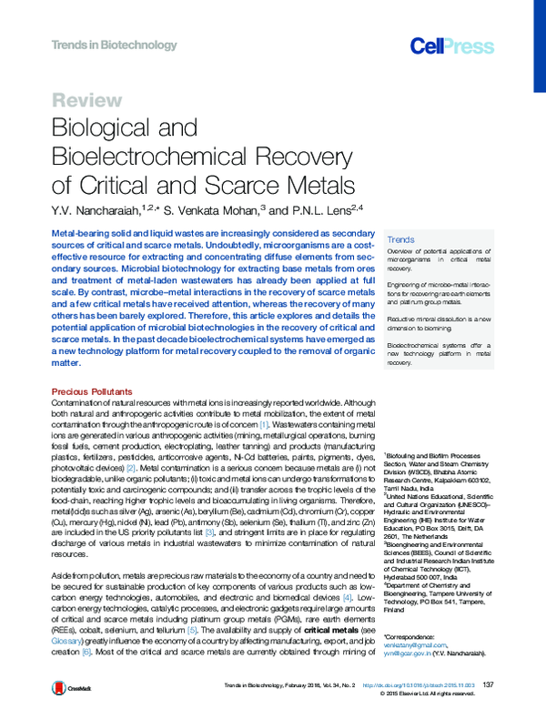 (PDF) Biological and Bioelectrochemical Recovery of Critical and Scarce ...