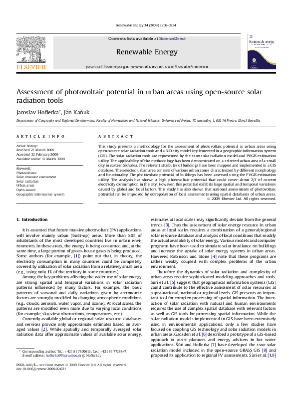 Pdf Assessment Of Photovoltaic Potential In Urban Areas Using Open Source Solar Radiation