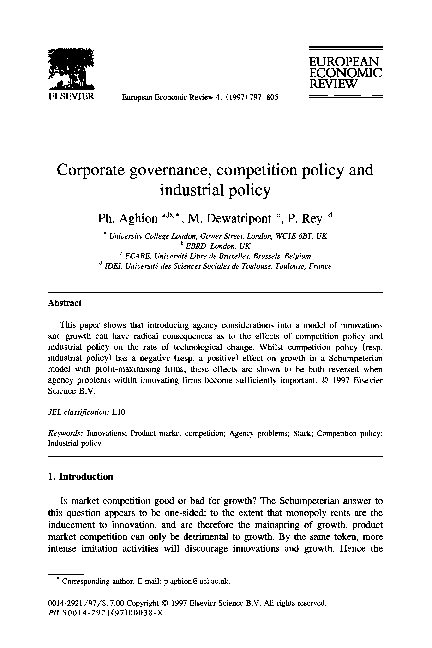 (PDF) Corporate governance, competition policy and industrial policy