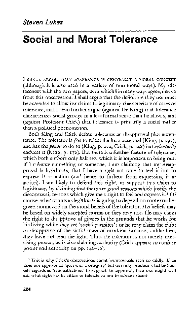 (PDF) Understanding Tolerance: Moral vs Social Norms