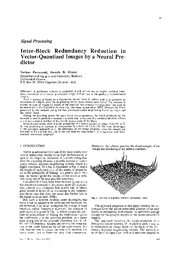 Pdf Interblock Redundancy Reduction In Vector Quantized Images By A Neural Predictor