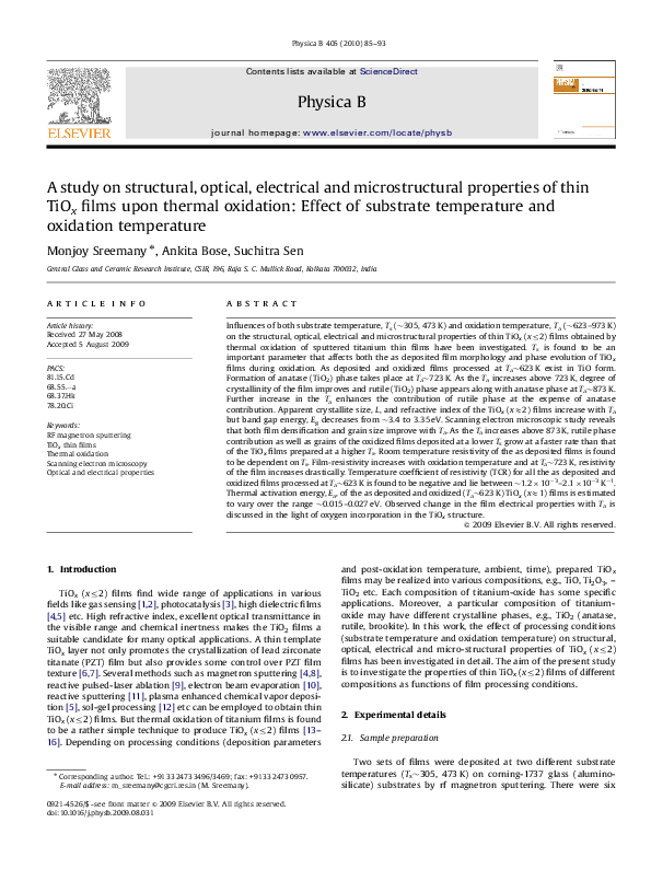 (PDF) A study on structural, optical, electrical and microstructural properties of thin TiO x ...