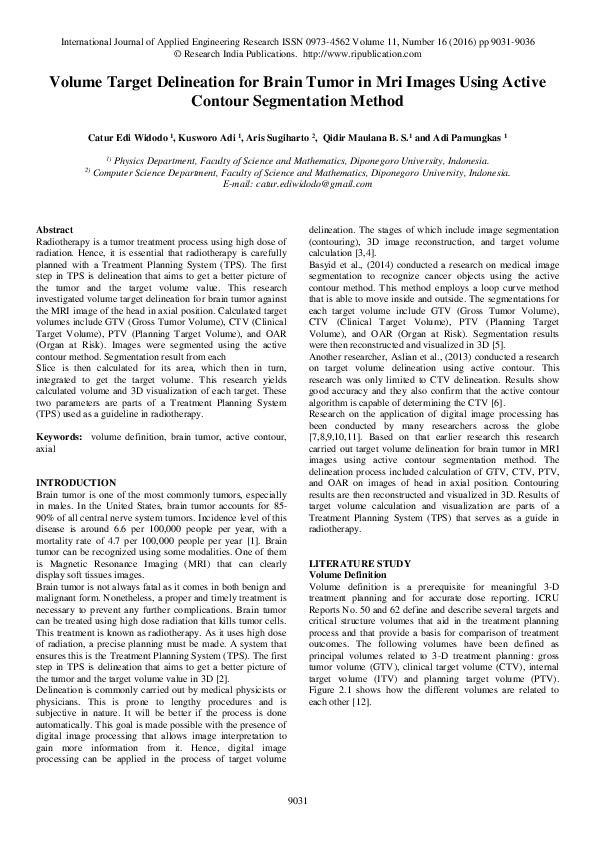 Volume Target Delineation for Brain Tumor in Mri Images Using Active ...