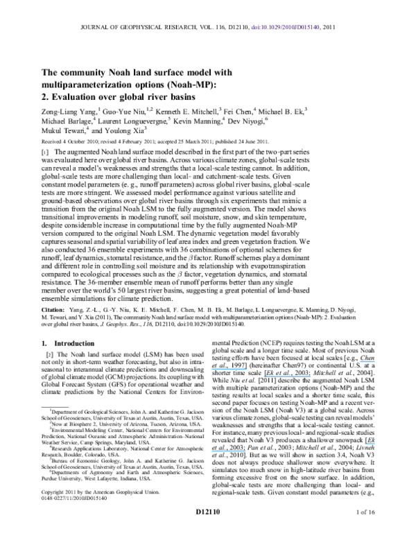 (PDF) The community Noah land surface model with multiparameterization ...