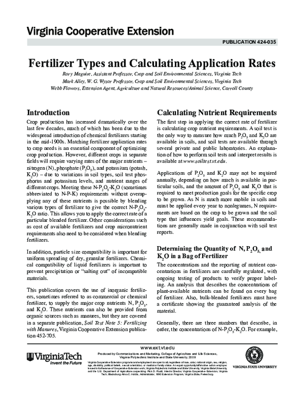 (PDF) Fertilizer Types and Calculating Application Rates