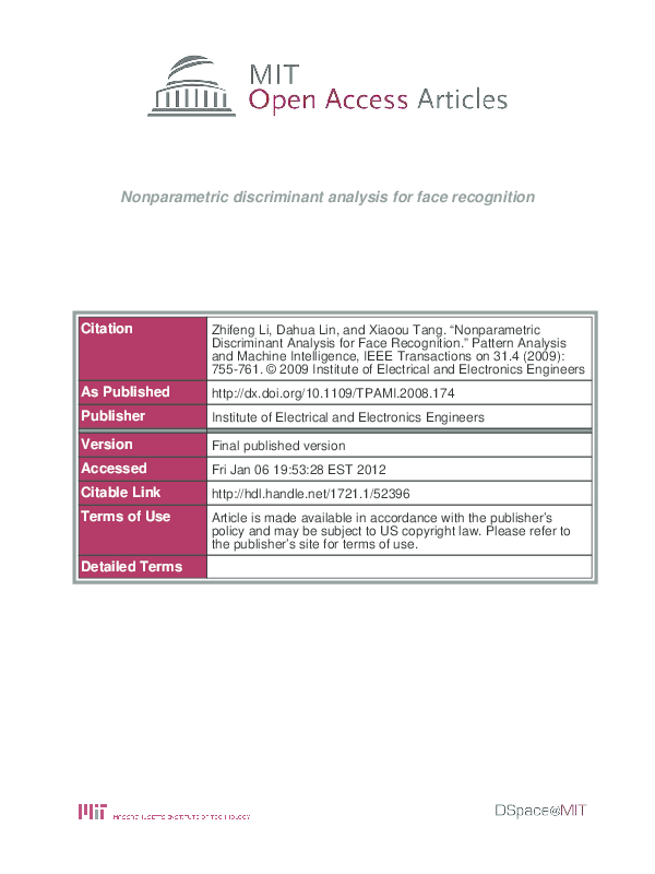 (PDF) Nonparametric Discriminant Analysis for Face ID
