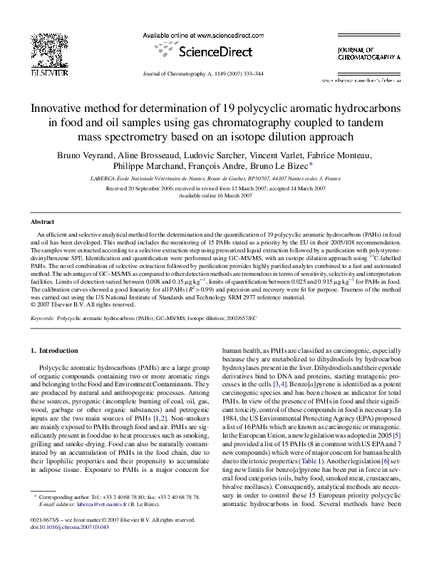 (PDF) Innovative method for determination of 19 polycyclic aromatic hydrocarbons in food and oil ...