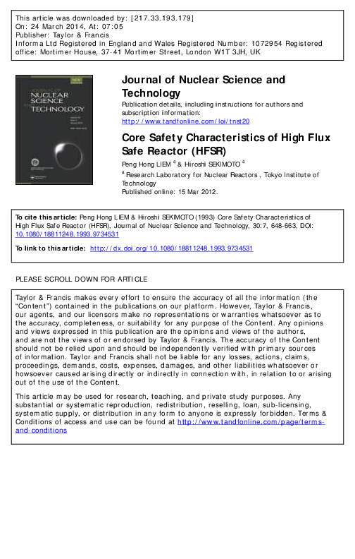 (PDF) Core Safety Characteristics of High Flux Safe Reactor(HFSR