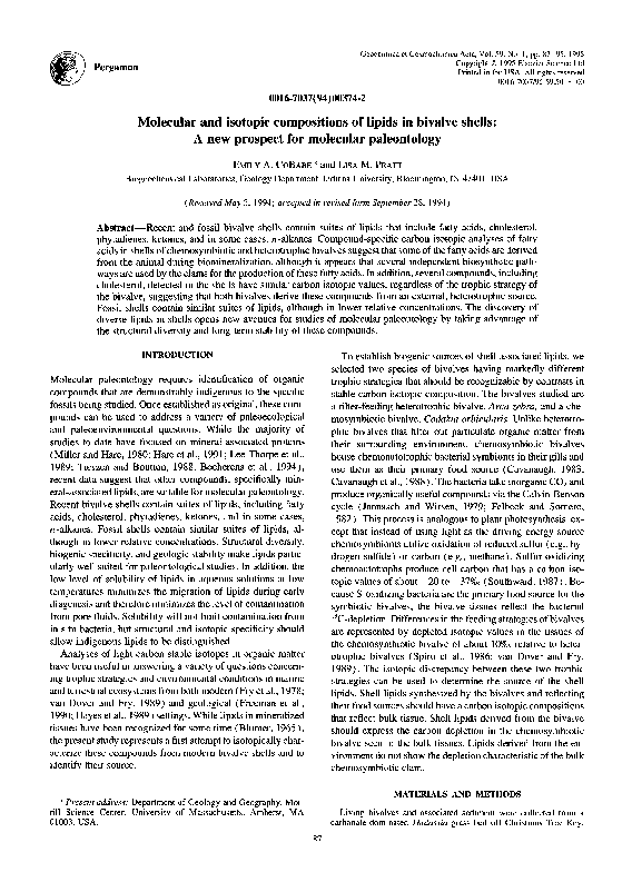 (PDF) Molecular and isotopic compositions of lipids in bivalve shells: A new prospect for ...