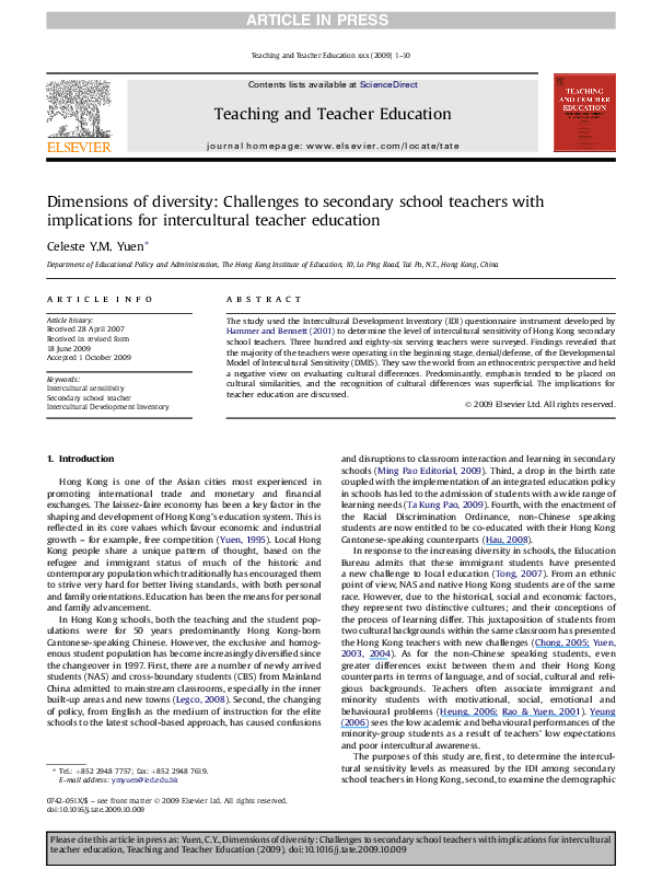 (PDF) Developmental Model of Intercultural Sensitivity | Milton Bennett ...