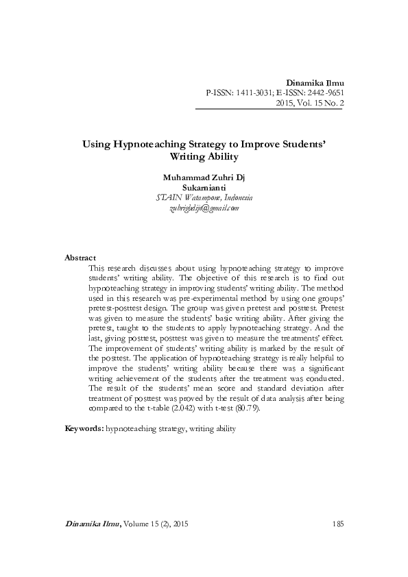 (PDF) Using Hypnoteaching Strategy to Improve Students' Writing Ability