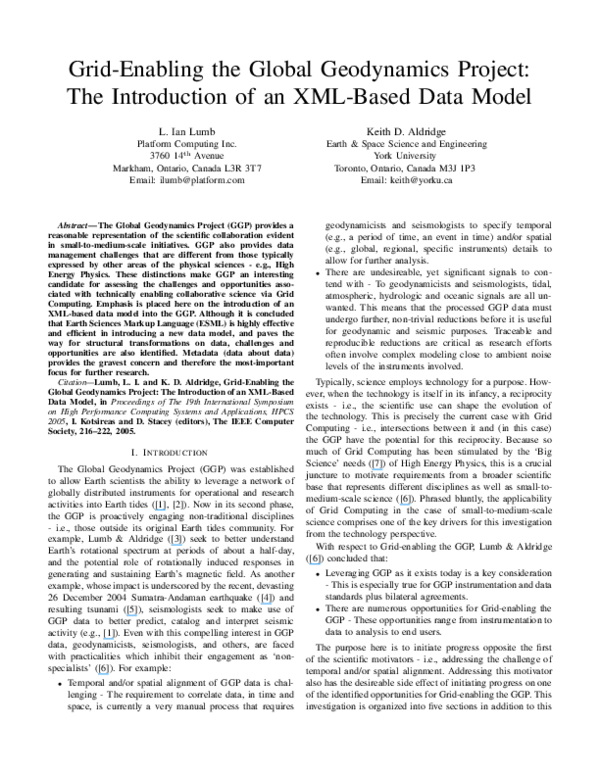 (PDF) Grid-Enabling the Global Geodynamics Project: The Introduction of an XML-Based Data Model