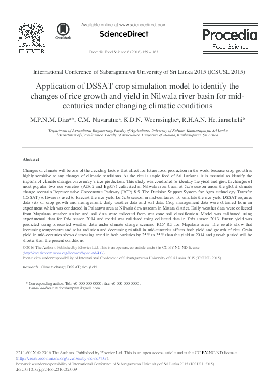 (PDF) Application of DSSAT crop simulation model to identify the ...