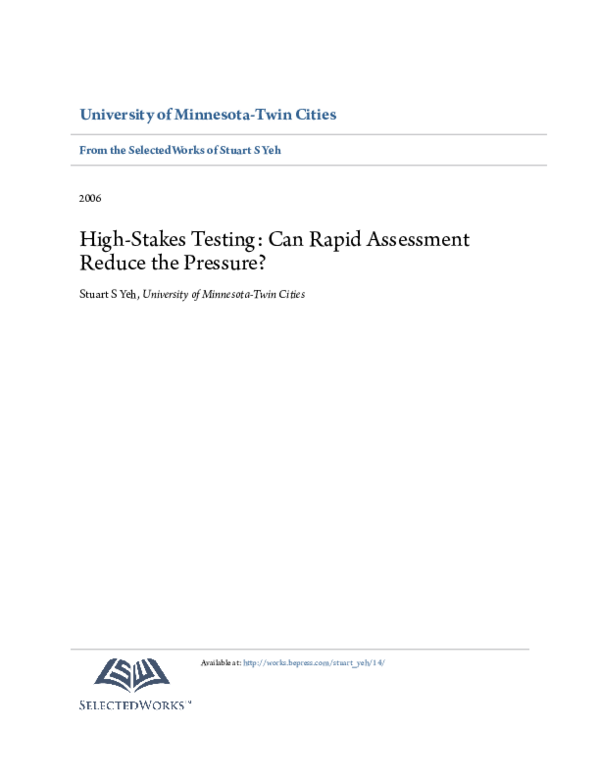(PDF) Reducing Pressure from High-Stakes Testing