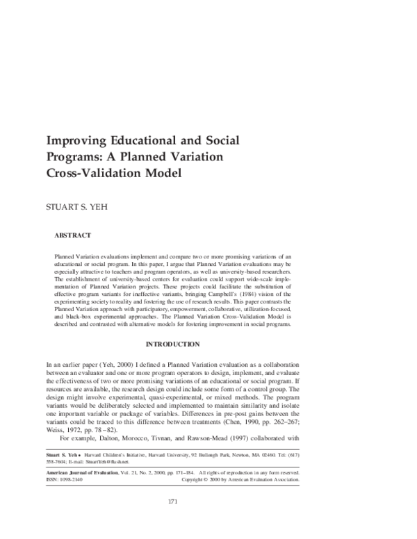 (PDF) Improving educational and social programs: a planned variation cross-validation model