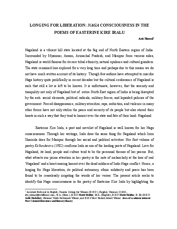 (DOC) LONGING FOR LIBERATION: NAGA CONSCIOUSNESS IN THE POEMS OF ...