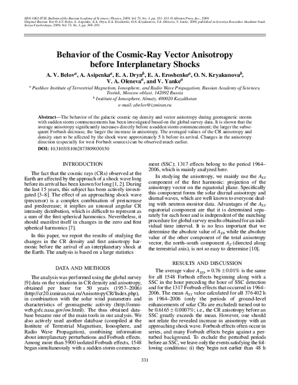 (PDF) Behavior of the cosmic-ray vector anisotropy before interplanetary shocks