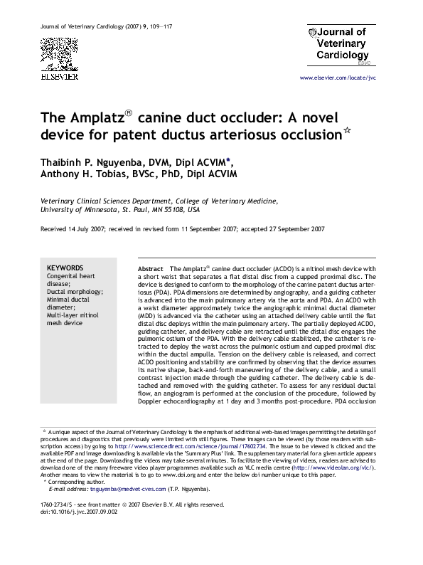 (PDF) The Amplatz® canine duct occluder: A novel device for patent ...