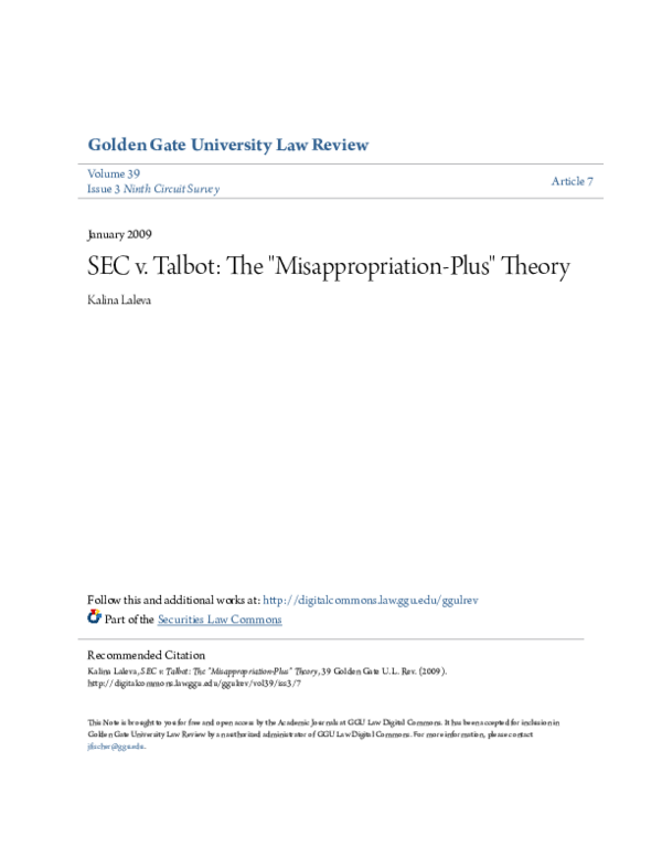 (PDF) SEC v. Talbot: The "Misappropriation-Plus" Theory