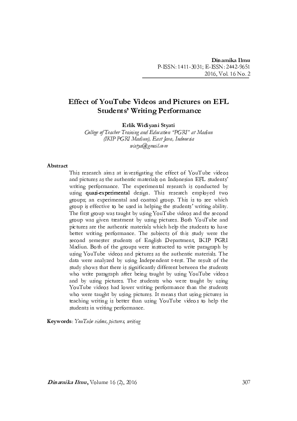 (PDF) Effect of YouTube Videos and Pictures on EFL Students' Writing ...