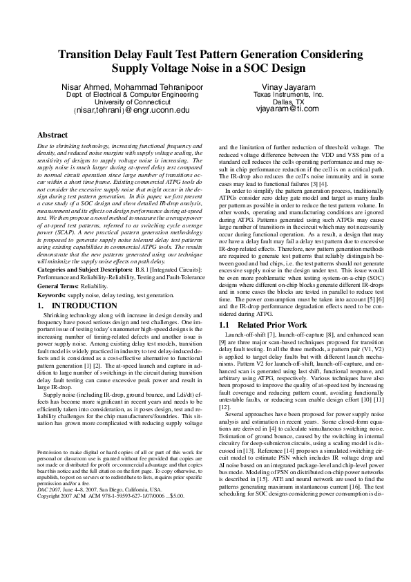 Pdf Transition Delay Fault Test Pattern Generation Considering Supply