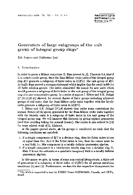 Pdf Generators Of Large Subgroups Of The Unit Group Of Integral Group