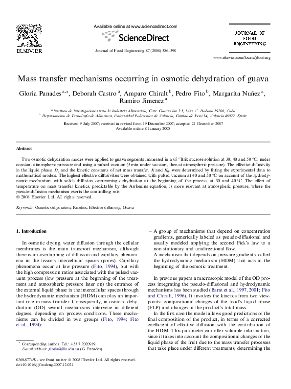 (PDF) Mass transfer mechanisms occurring in osmotic dehydration of guava