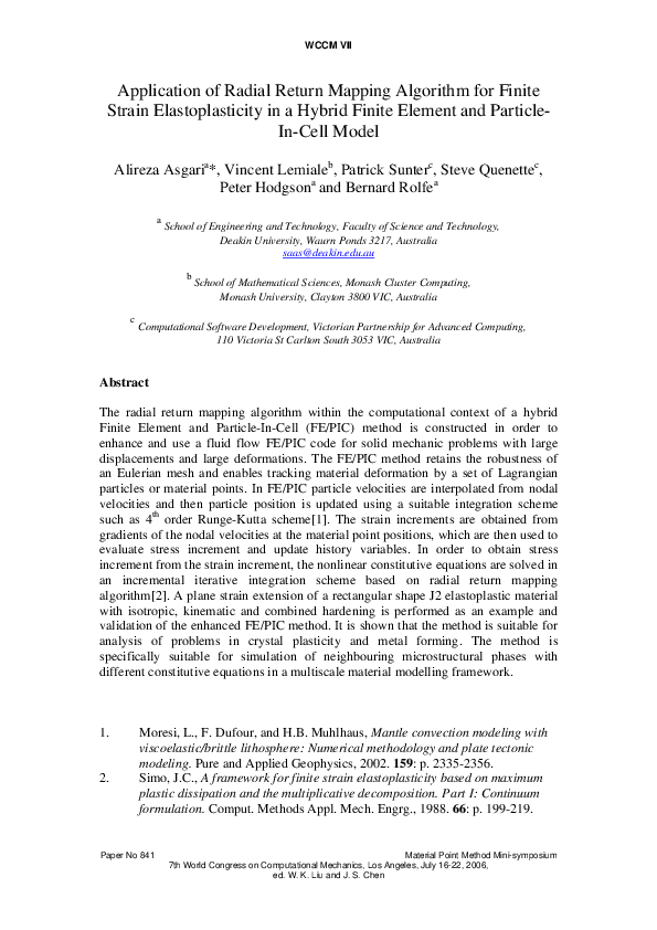 Pdf Application Of Radial Return Mapping Algorithm For Finite Strain Elastoplasticity In A 0017