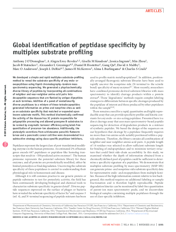 (PDF) Global identification of peptidase specificity by multiplex ...