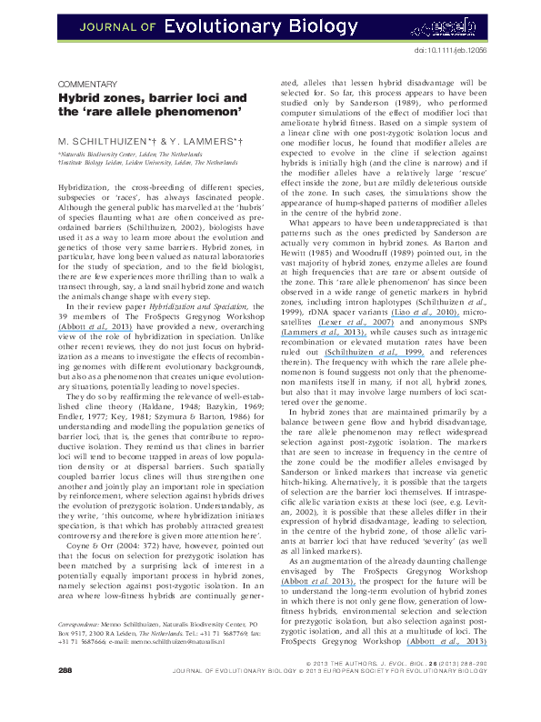 (PDF) Hybrid zones, barrier loci and the ‘rare allele phenomenon’