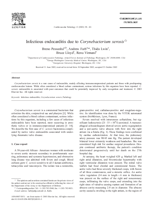 (PDF) Infectious endocarditis due to Corynebacterium xerosis