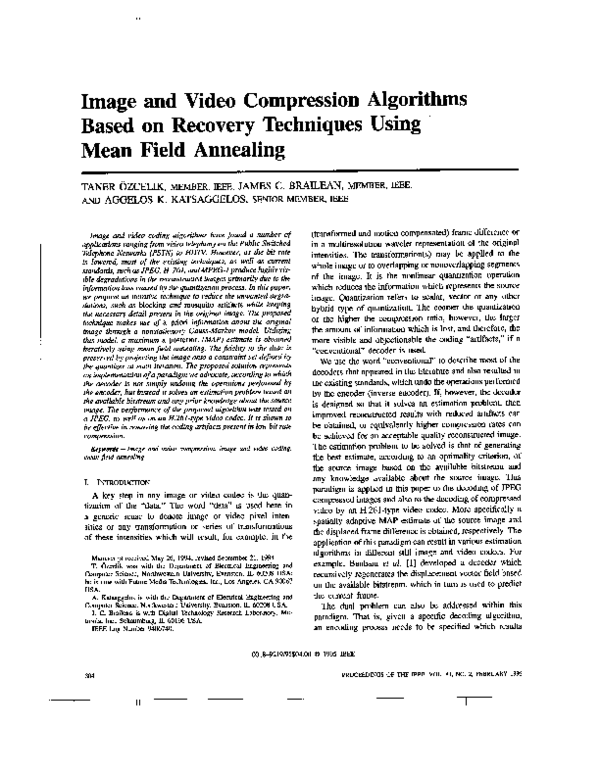 Pdf Image And Video Compression Algorithms Based On Recovery