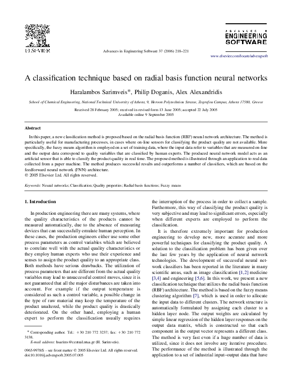Pdf A Classification Technique Based On Radial Basis Function Neural