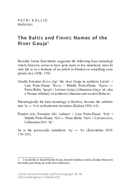 (PDF) The Baltic and Finnic Names of the River Gauja