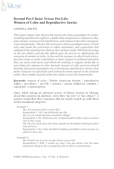 (PDF) Beyond Pro-Choice Versus Pro-Life: Women of Color and ...