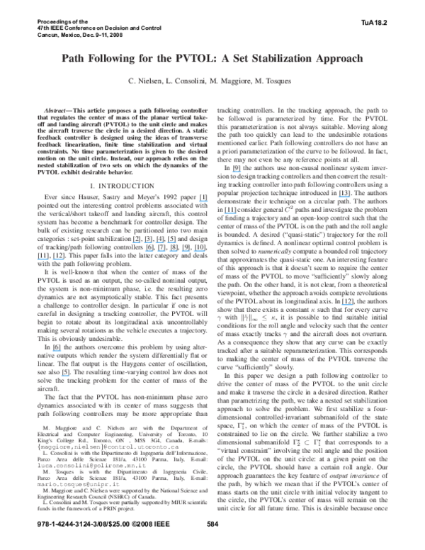 (PDF) Path following for the PVTOL: A set stabilization approach
