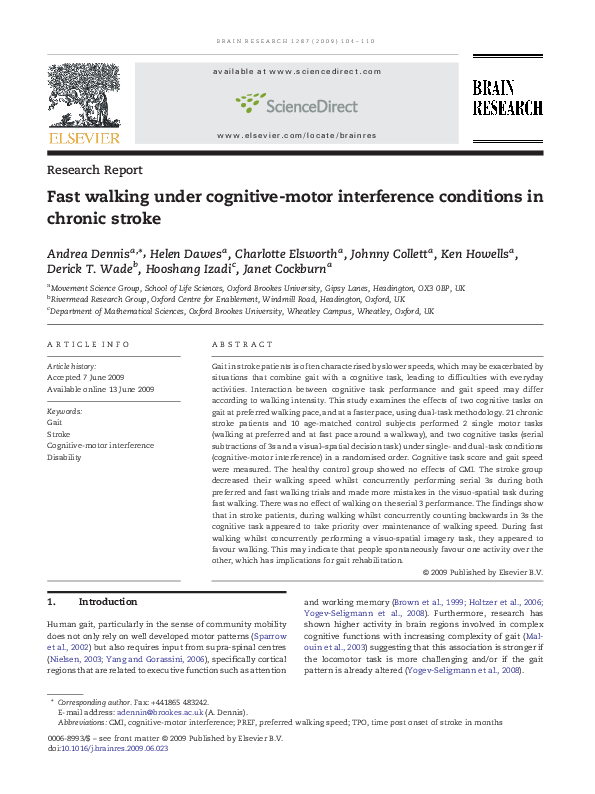 (PDF) Fast walking under cognitive-motor interference conditions in chronic stroke
