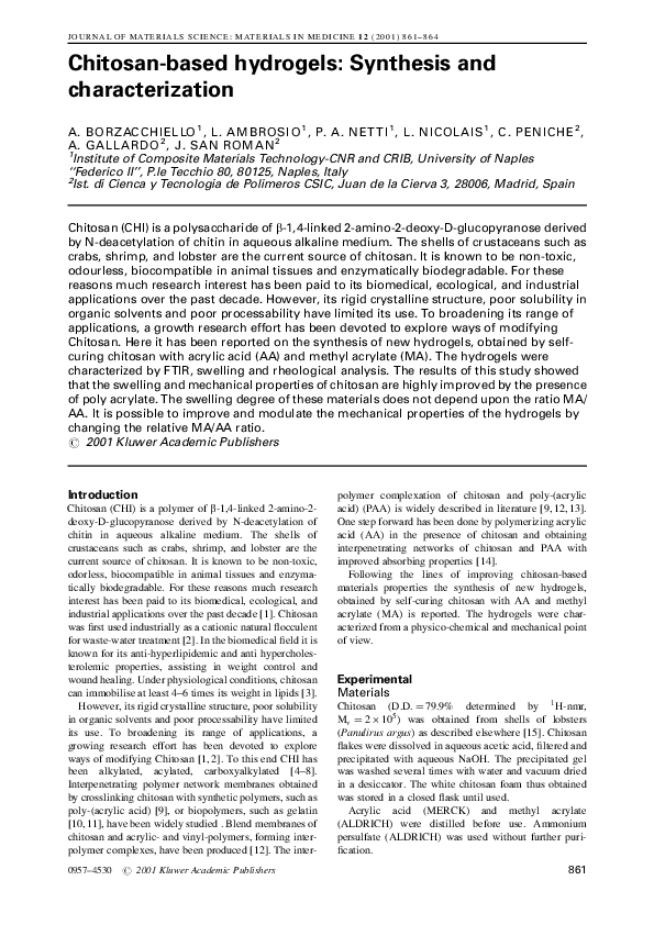 (PDF) Chitosan-based hydrogels: Synthesis and characterization