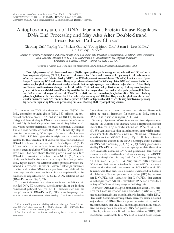 (PDF) Autophosphorylation of the DNA-dependent protein kinase ...
