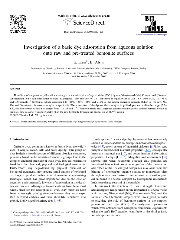 (PDF) Investigation of a basic dye adsorption from aqueous solution onto raw and pre-treated ...