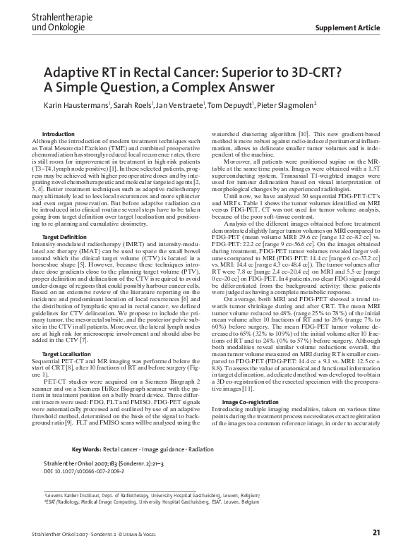 (PDF) Adaptive RT in Rectal Cancer: Superior to 3D-CRT? A Simple ...