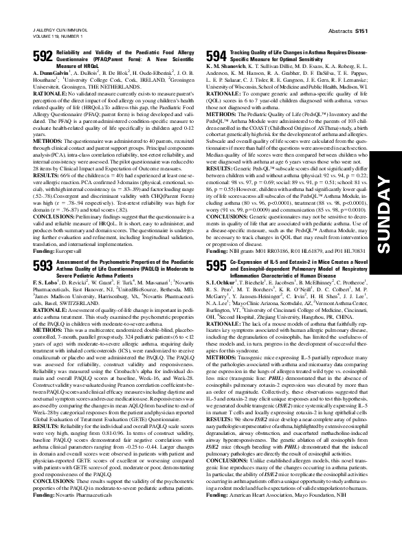 (PDF) Reliability and Validity of the Paediatric Food Allergy ...